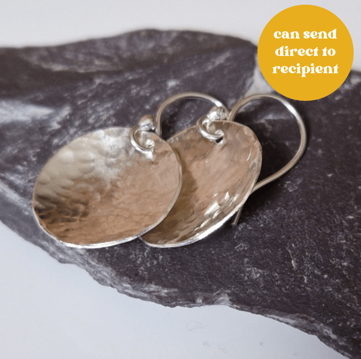 Textured Sterling Silver Disc Drop Earrings: ha... - Folksy