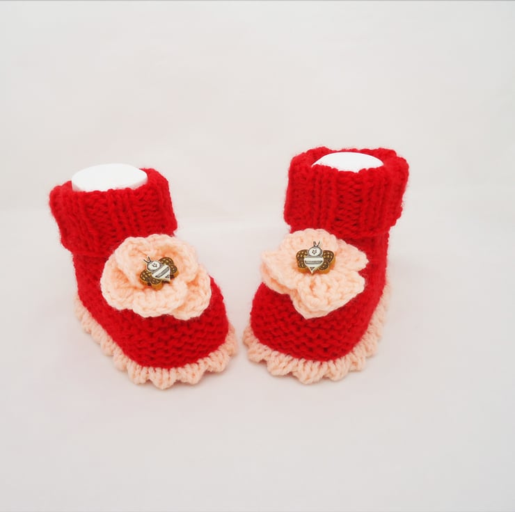 Baby Booties, Cute Baby Booties in Red, Red Bab... - Folksy