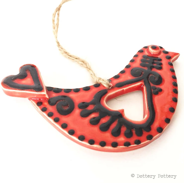 Ceramic folk art bird decoration Pottery bird - Folksy
