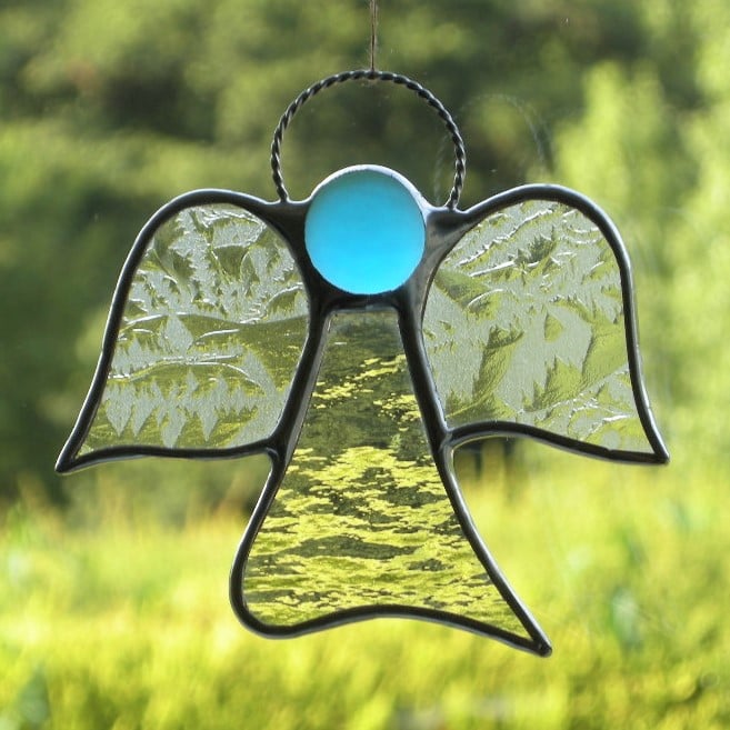 Stained glass suncatcher (Angel) abstract in tw... - Folksy
