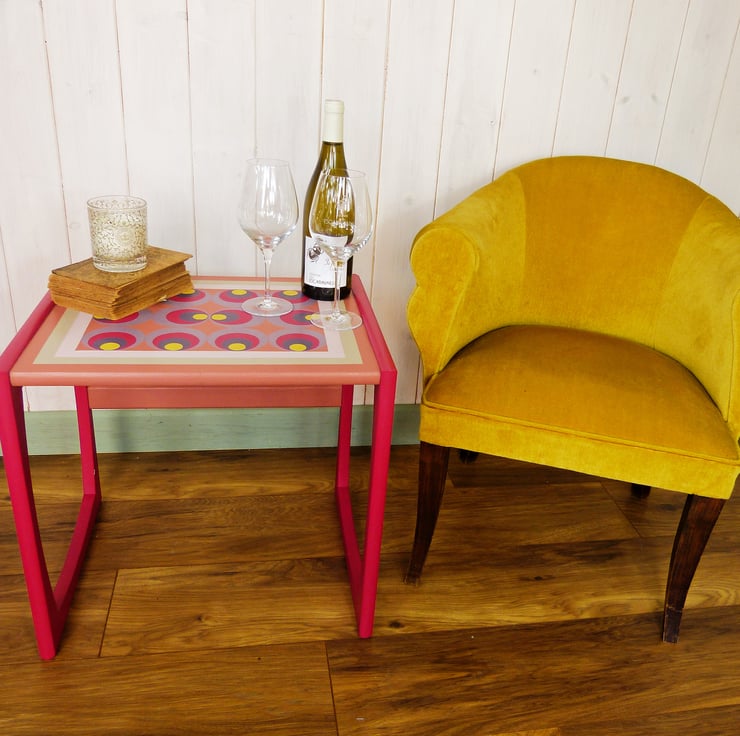 Hand painted boho pink side table with retro de... - Folksy