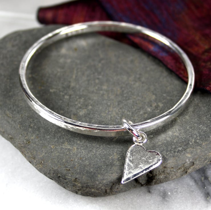 Personalised sterling silver charm bangle made ... - Folksy