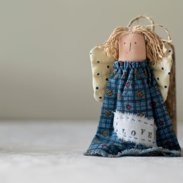Hanging Scrappy Angel Textile Decoration LOVE l... - Folksy