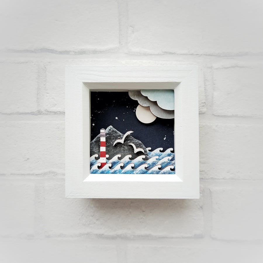 Lighthouse on the Rock Diorama Picture, Nautica... - Folksy