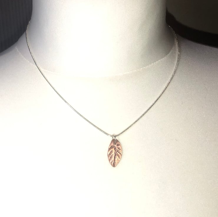 Hand carved solid copper leaf pendant mini &... - Folksy