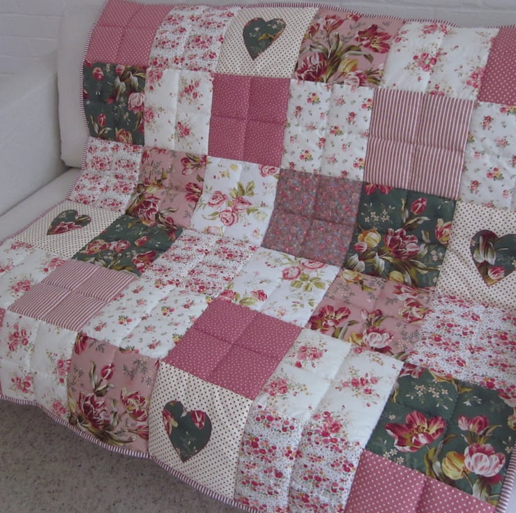 Handmade Patchwork Lap Quilt - Throw - Folksy