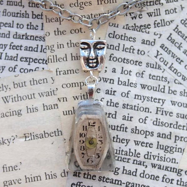 Steampunk Resin Face Charm Silver Necklace - Folksy