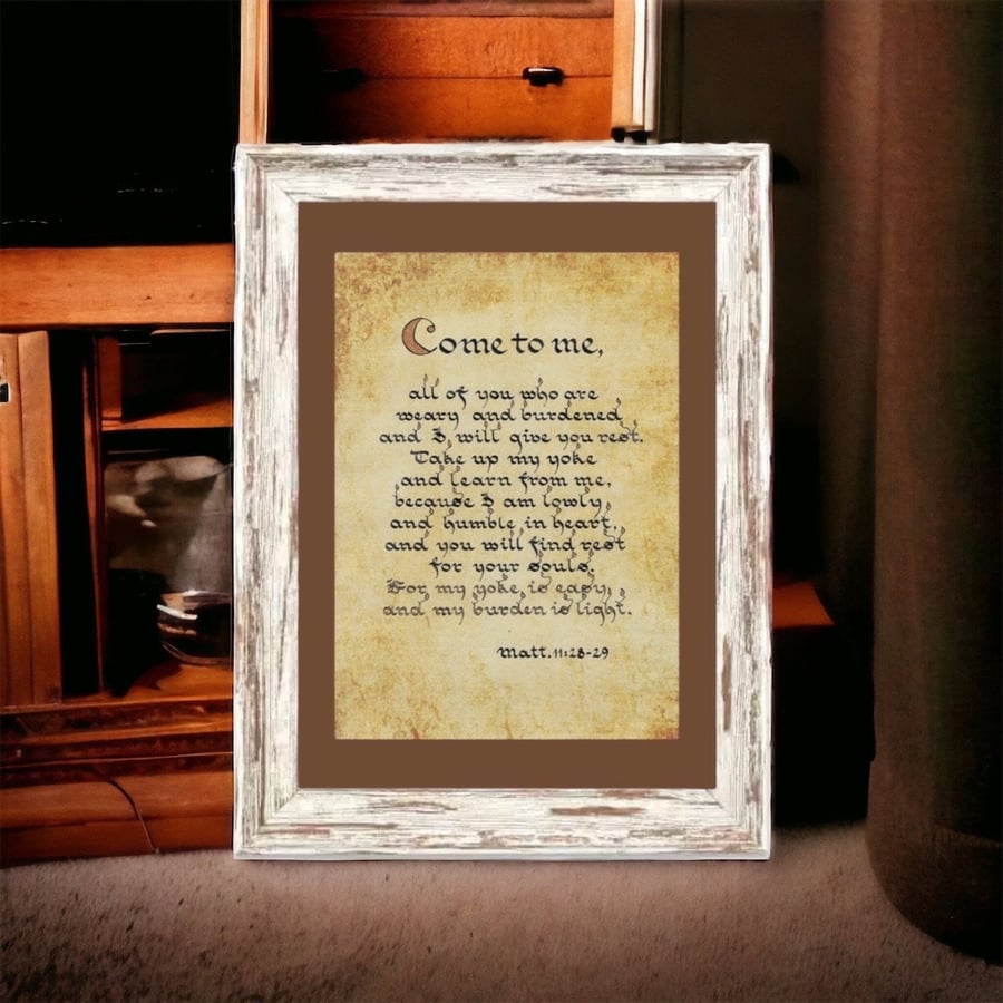 Vintage Calligraphy Scripture Art Matt11:28-29 ... - Folksy