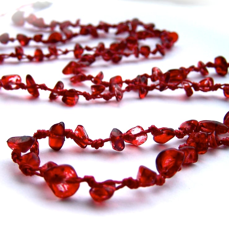 Long red necklace, Knotted bead necklace, Ruby ... - Folksy