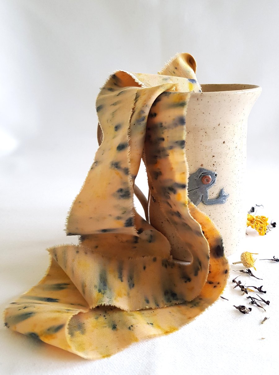 Plant dyed, handmade bamboo silk ribbon (peach,... - Folksy