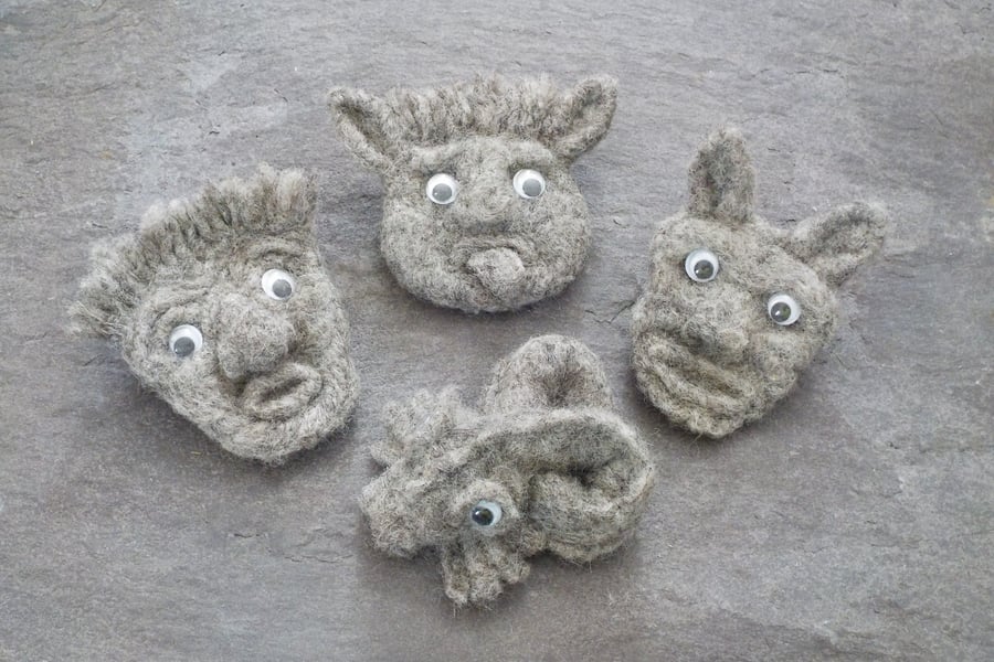 Gargoyle felt fridge magnet grey grotesque face... - Folksy