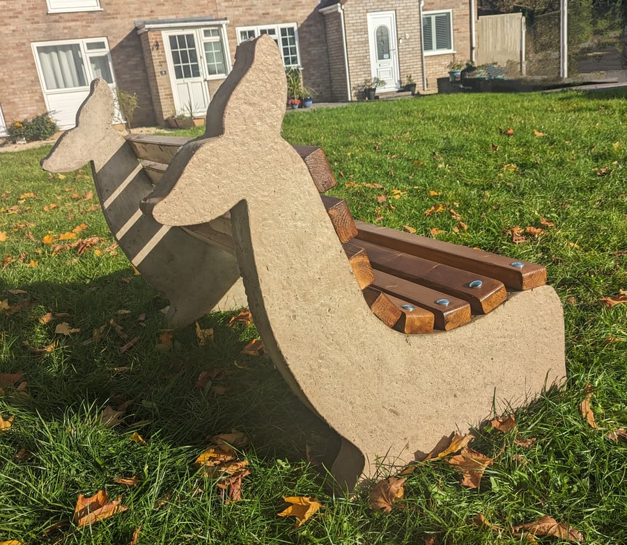 Whale-Inspired Concrete & Timber Garden Bench - Folksy