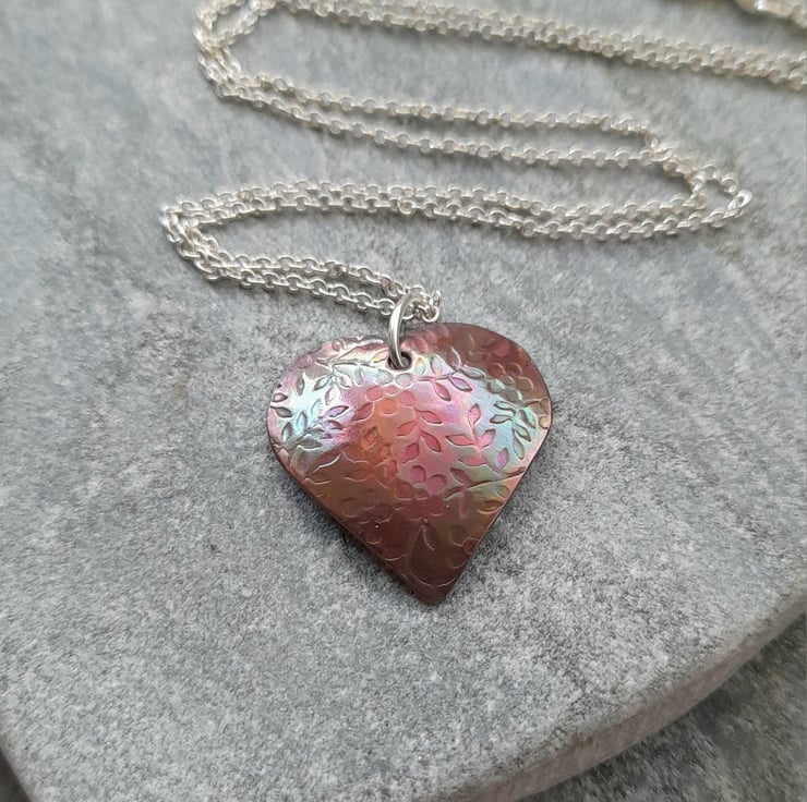 Domed Oxidised Copper Heart Pendant With Sterl... - Folksy