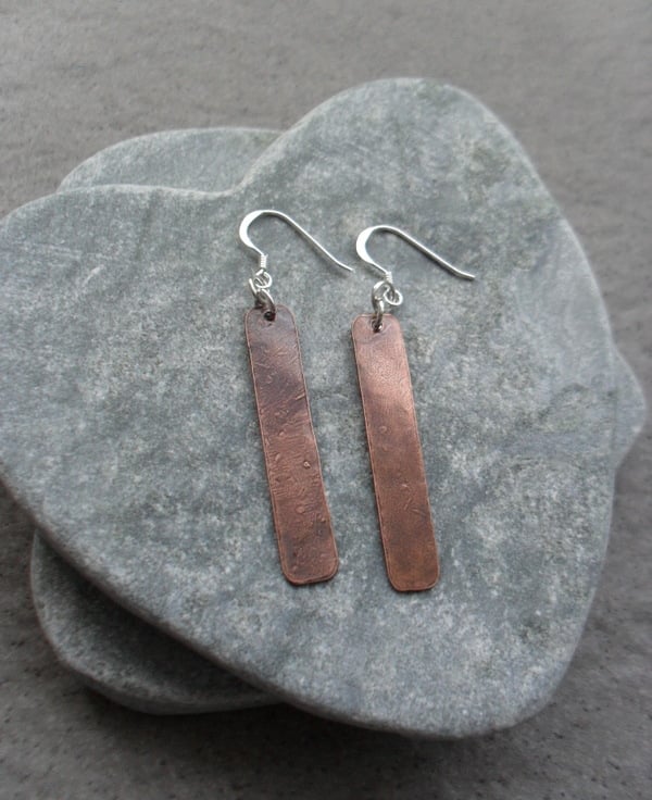Oxidised Copper Drop Earrings With Heart Detail... - Folksy