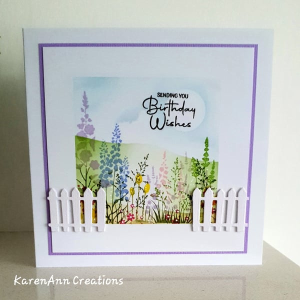Spring flowers scene female birthday card - Folksy