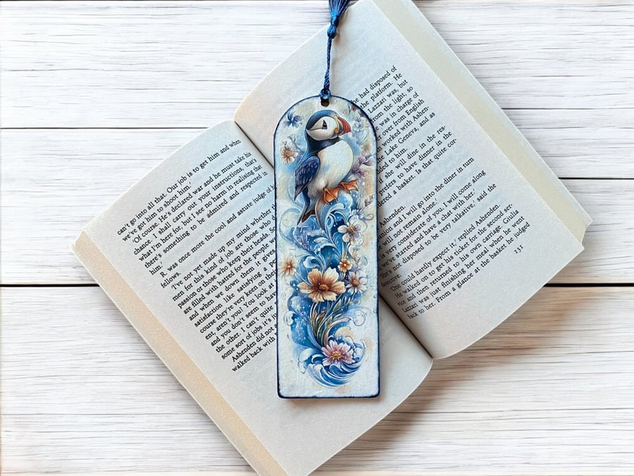 Bookmark, wooden decoupage bookmark, Puffin - Folksy