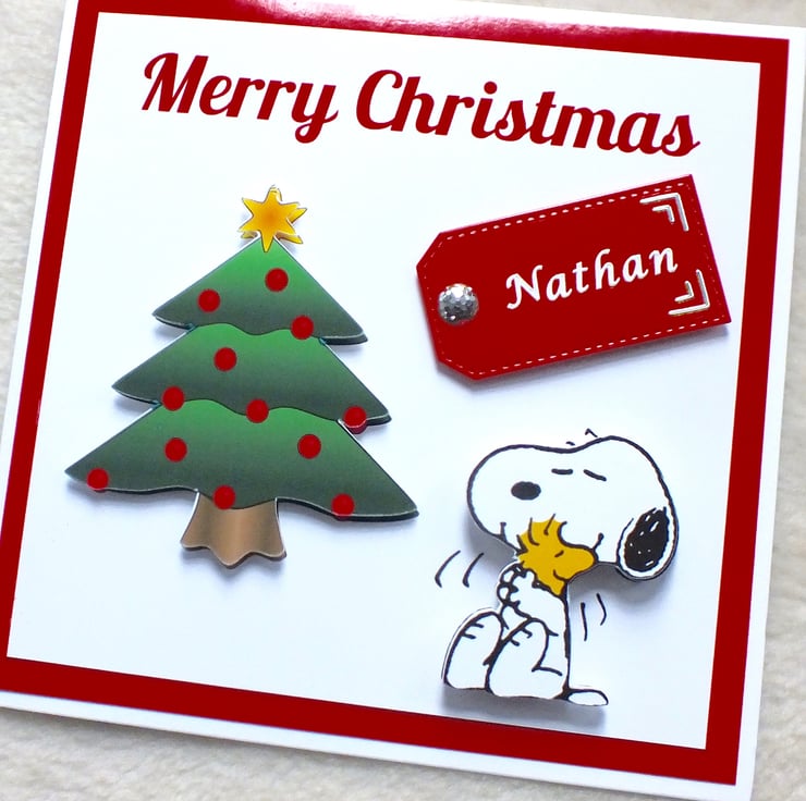 Handmade Personalised Snoopy Christmas Hug Card - Folksy