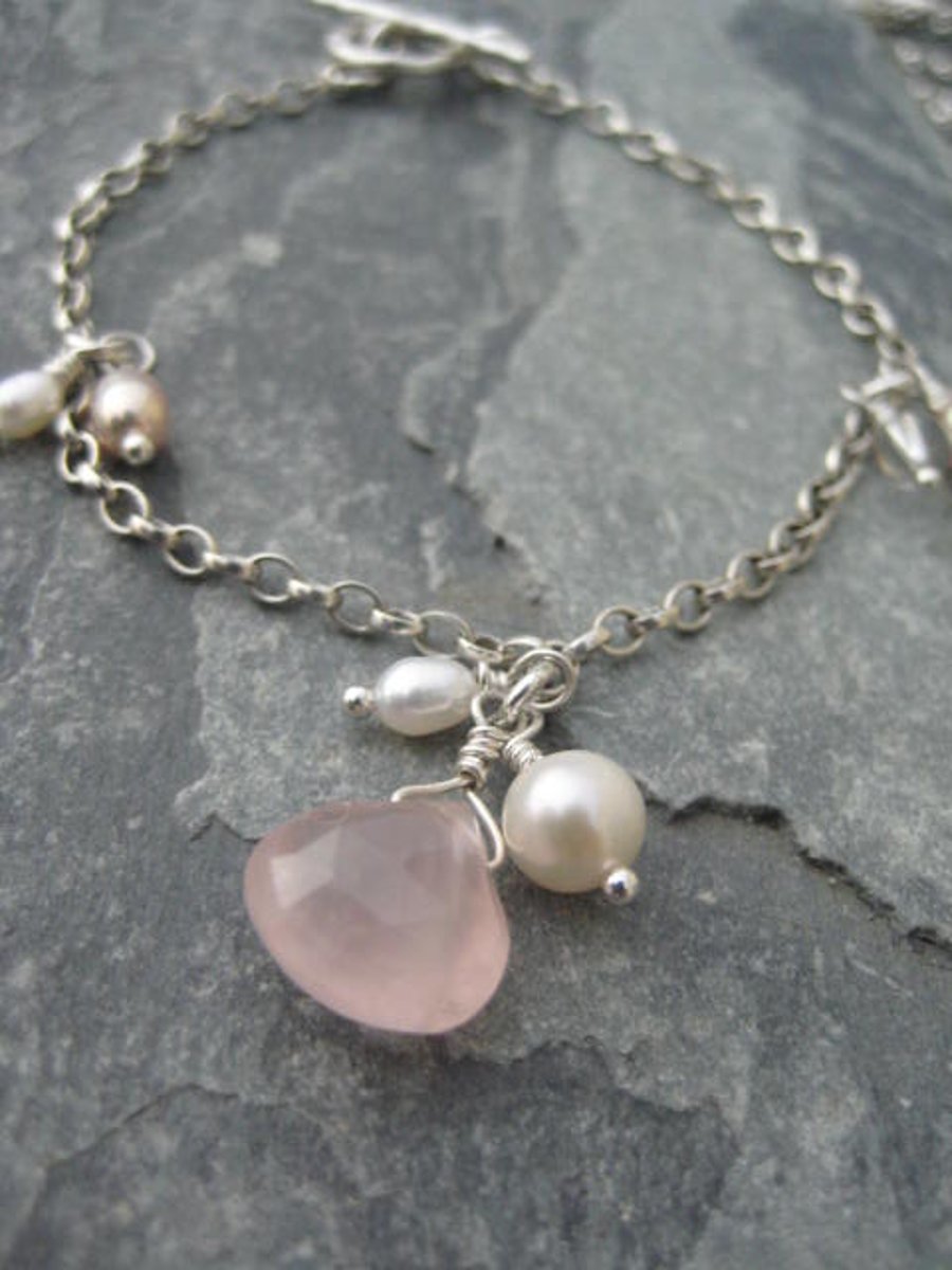 SALE Sterling Silver Bracelet with Rose Quartz ... - Folksy