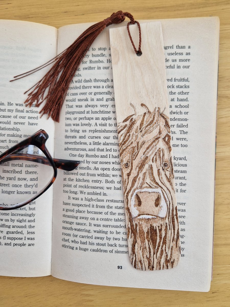 Hand Burned Wooden Bookmark- Highland Cow - Folksy