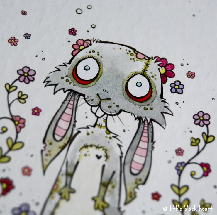 zombie easter bunny - original illustration (A6) - Folksy