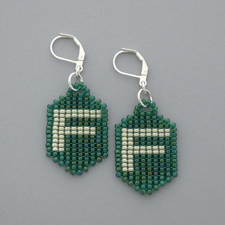 Letter F glass beaded earrings with silver plat... - Folksy