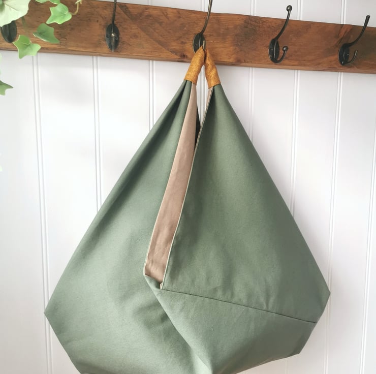 Sage Green Canvas Slouchy Origami Bag with Must... - Folksy