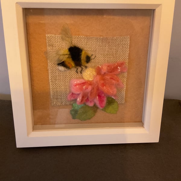 Needle Felted Bumblebee and Flower Boxed Frame - Folksy