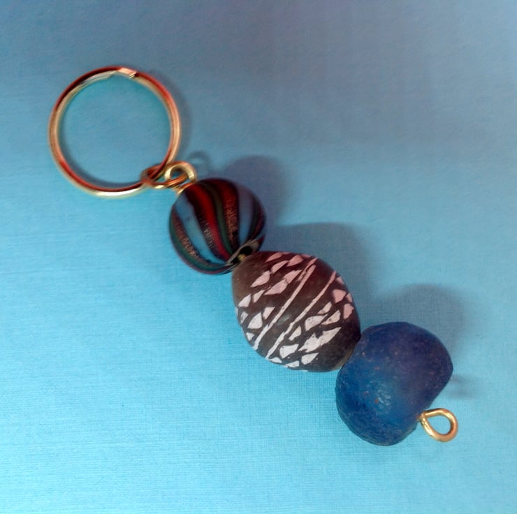Handmade keyring with interesting beads from Af... - Folksy