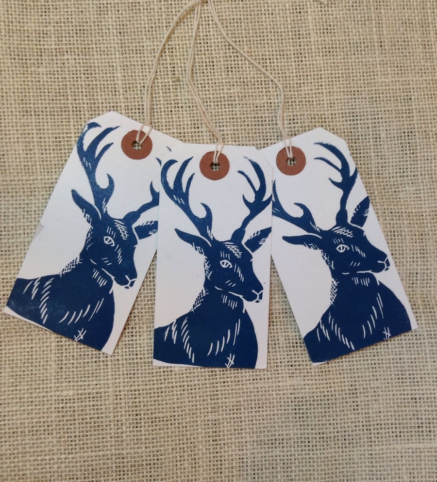 Hand printed Stag gift tags - Folksy