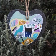 Slate Hanging Heart..Original painting of a lan... - Folksy