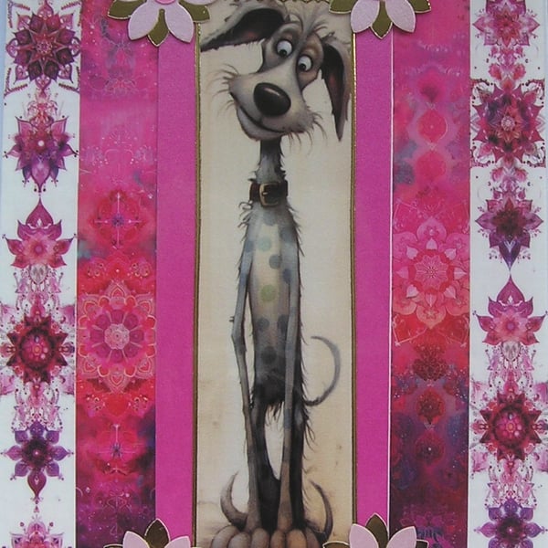 Sitting Goofy Dog - Hand Crafted Decoupage Gree... - Folksy