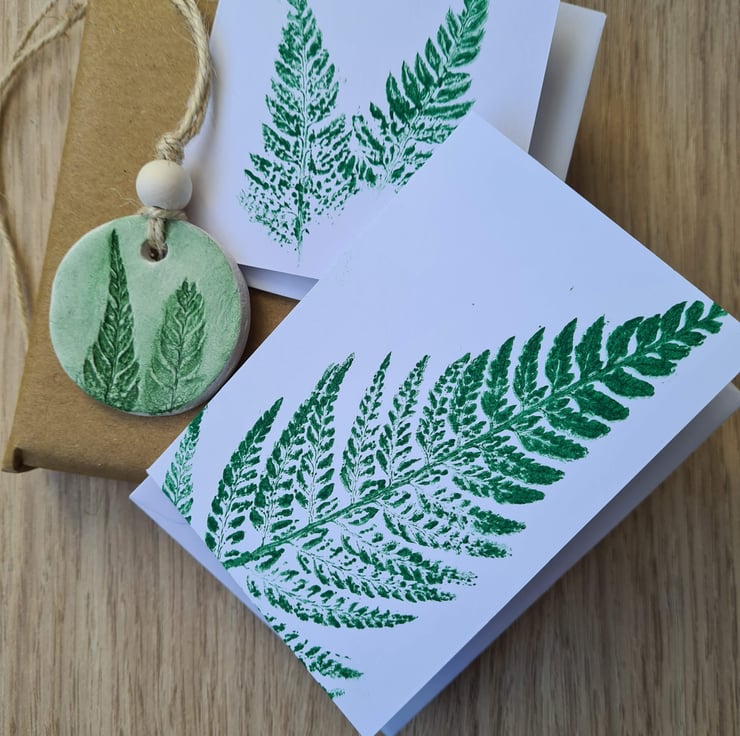 Fern print cards and clay gift tag set free del... - Folksy