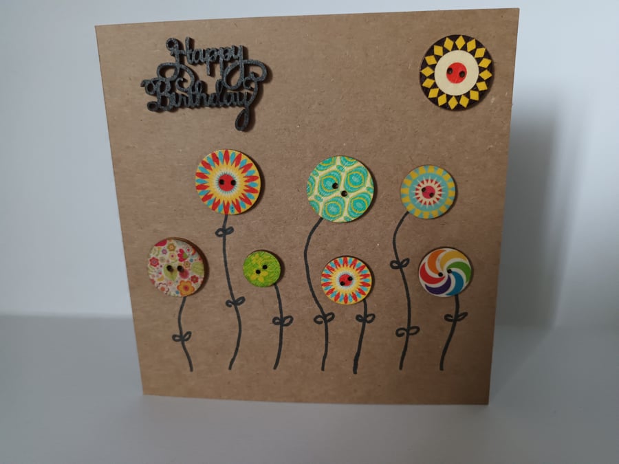 Happy birthday flower button card. - Folksy