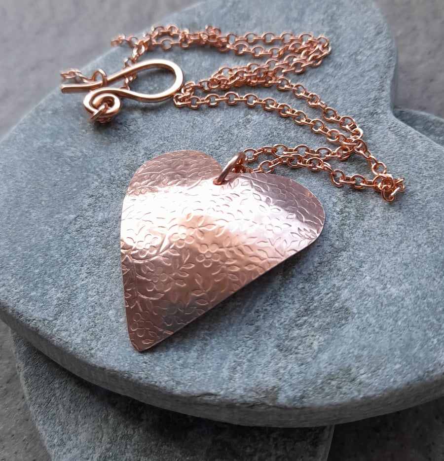 Large Copper Heart Pendant Copper Chain - Folksy