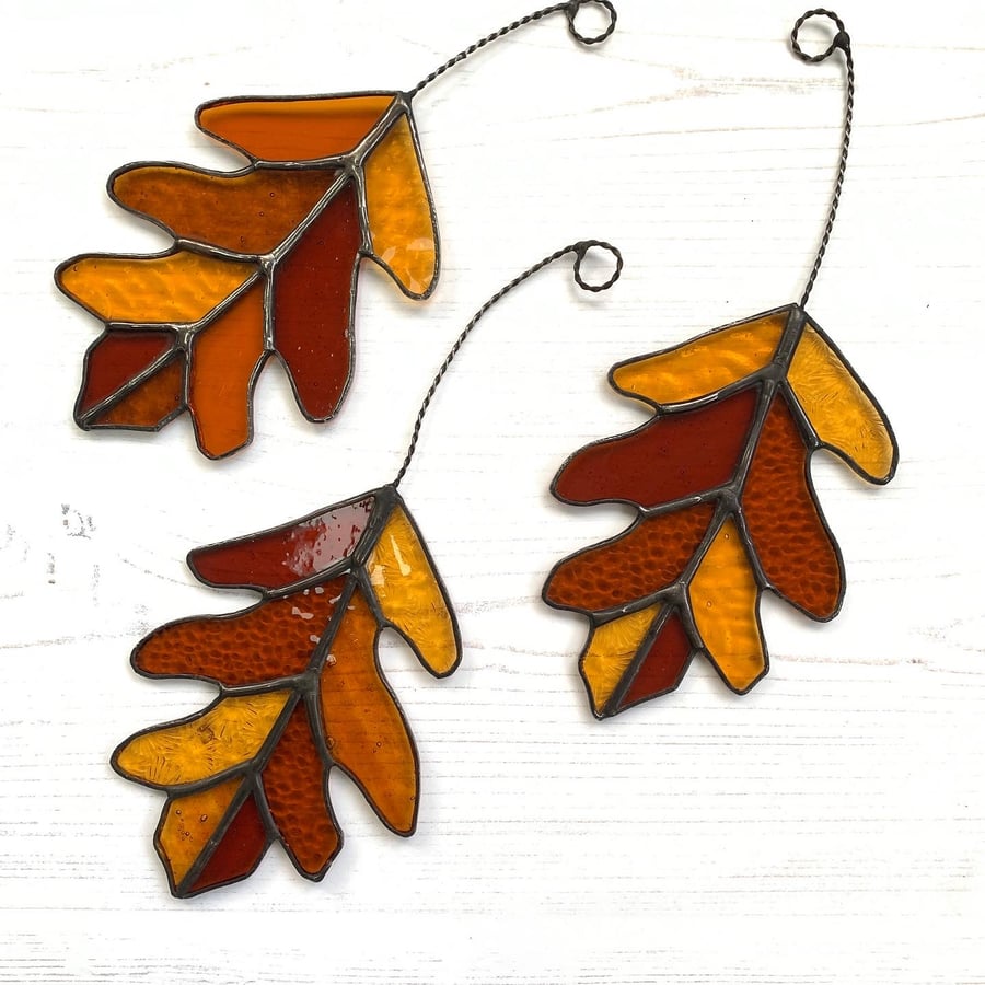 Stained Glass Oak Leaf Suncatcher - Handmade Ha... - Folksy