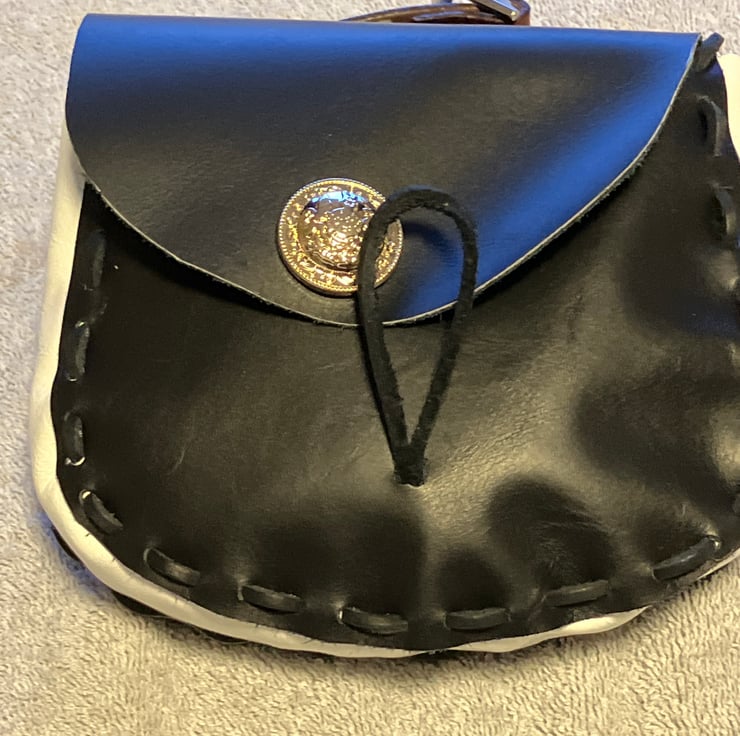 Pouch: Black & White coloured Leather Medie... - Folksy