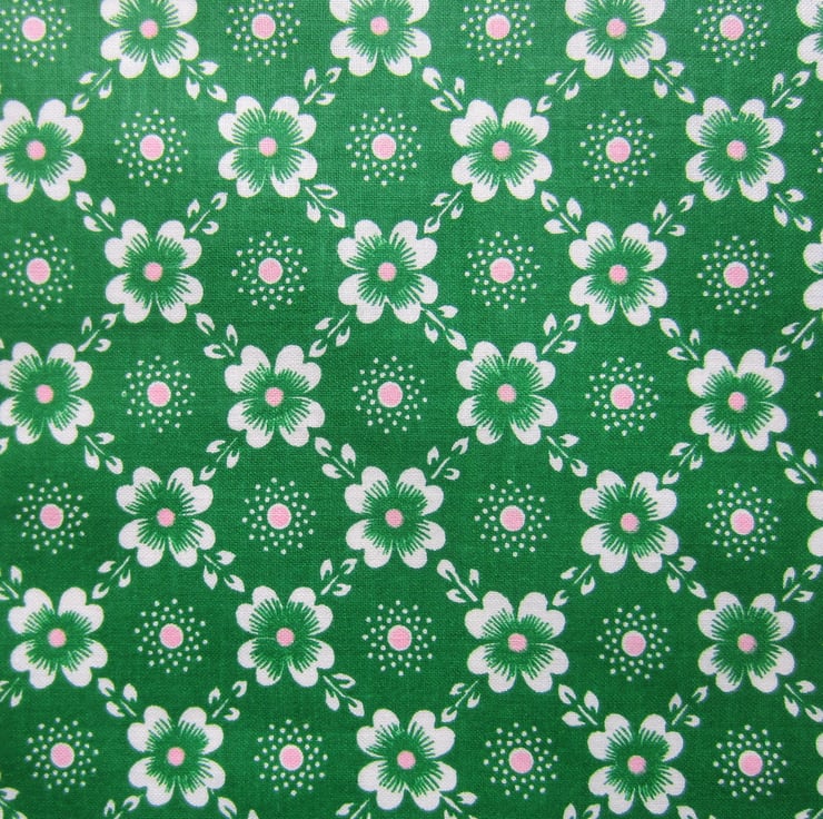 Unused Vintage Green Floral Fabric (1 Yard) - Folksy
