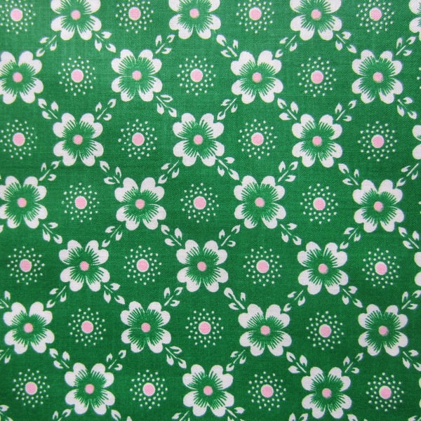 Unused Vintage Green Floral Fabric (1 Yard) - Folksy
