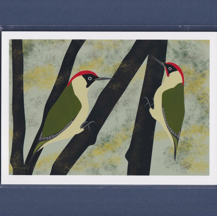 Green woodpeckers - bird art print - countryside - Folksy