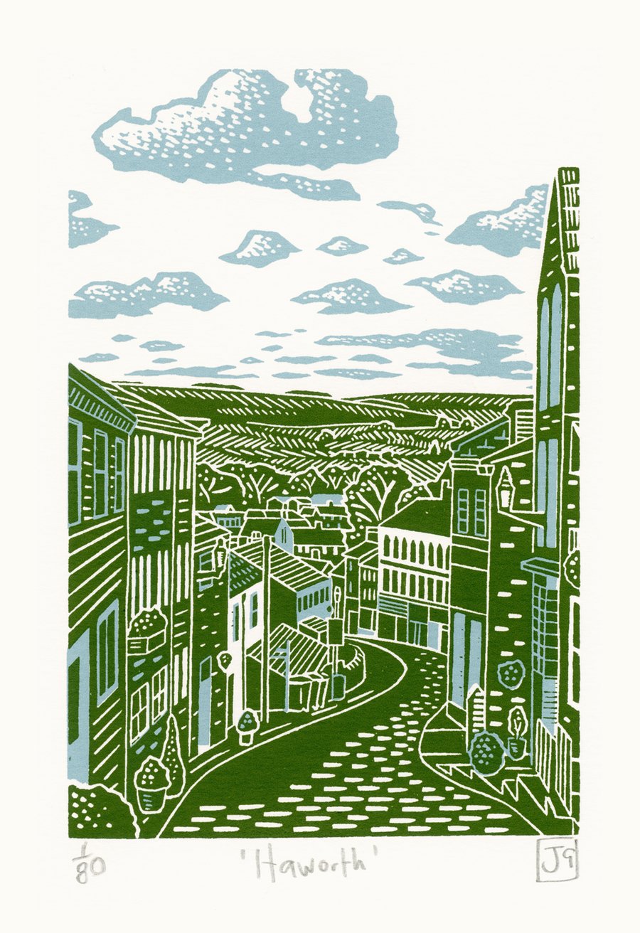 Haworth A4 2-colour linocut screen-print - Folksy