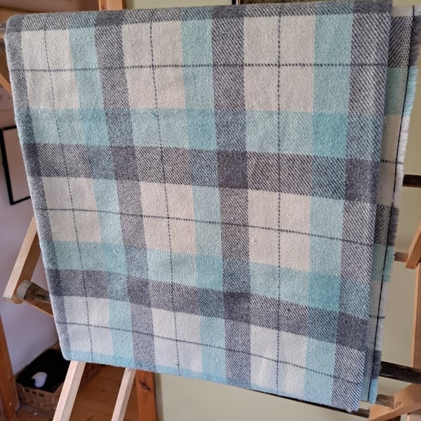 Pale blue checked wool fabric - Folksy