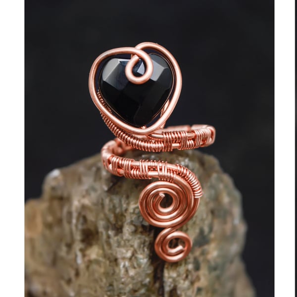 Handcrafted copper wire ring, wrapped heart sha... - Folksy