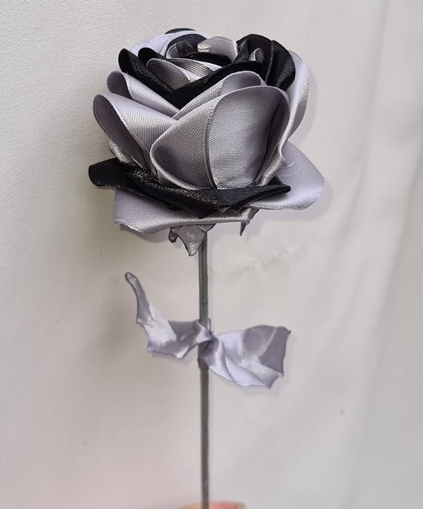 Gorgeous Handmade Black and Silver Ribbon Rose-... - Folksy