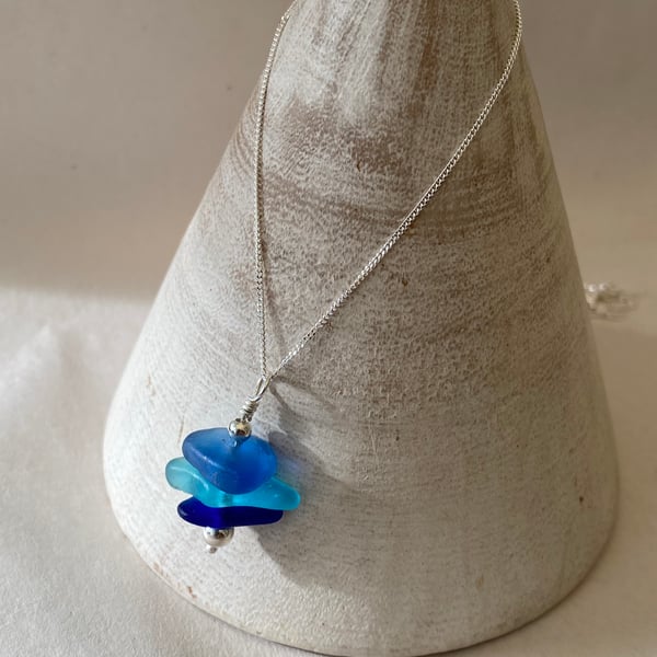 Sterling silver sea glass stack pendant - Folksy