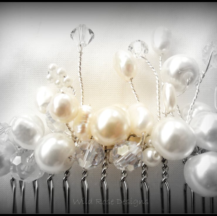 Ivory Pearl and Crystal Hair comb - Folksy