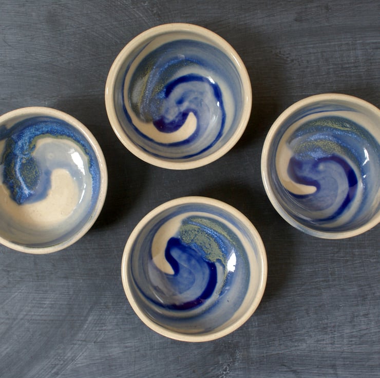 Handmade Stoneware Tapas Bowls with blue wave s... - Folksy