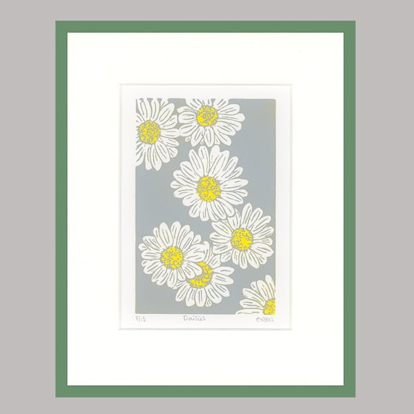 Lino Print, Daisy Print, Floral Print, Hand Pri... - Folksy