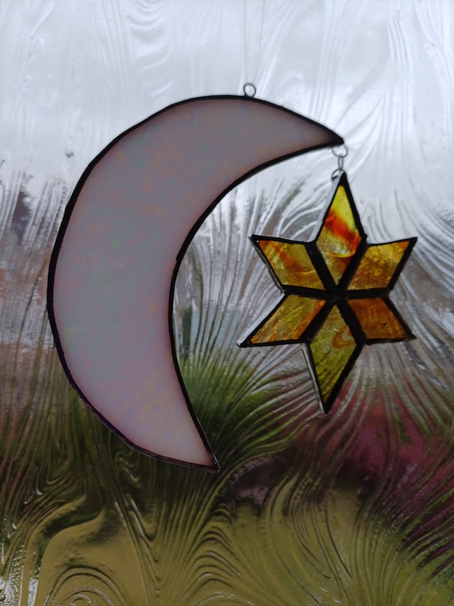 Stained glass moon and star - Folksy
