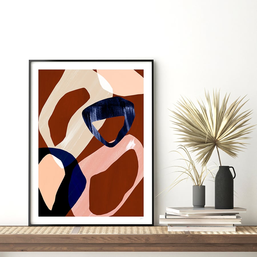 Oversized Dark Red Loop Shapes Art Print - Folksy