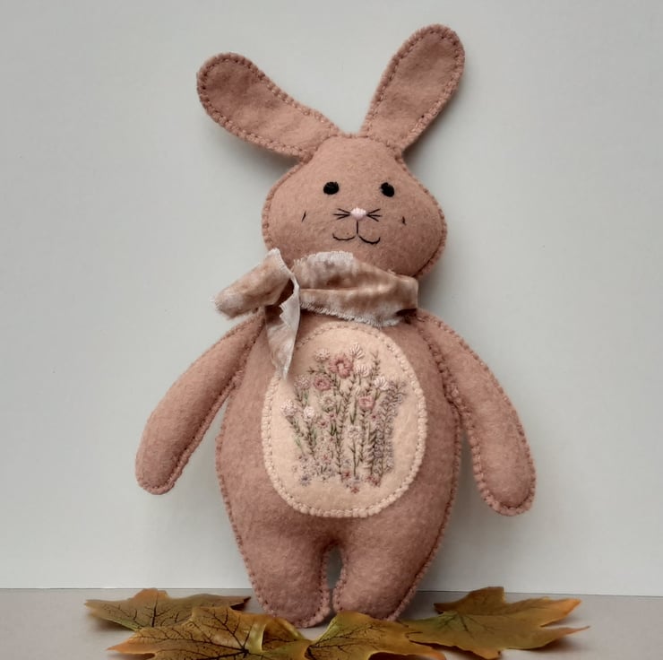 Woodland Bunny, handmade felt rabbit, embroider... - Folksy